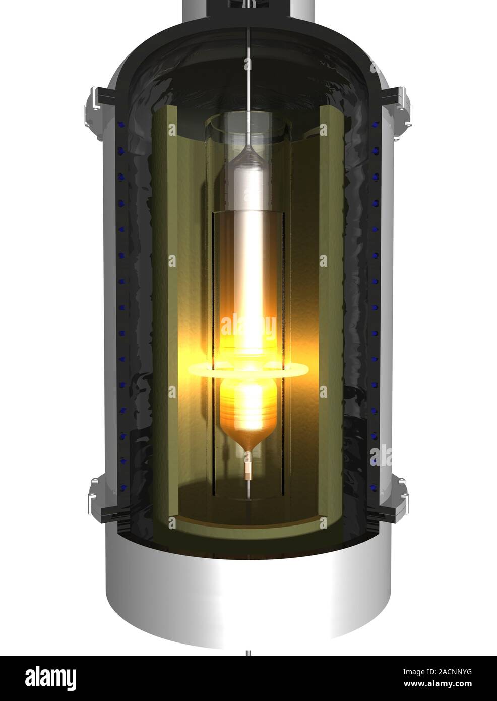 Silicon crystal growth. Artwork showing the float-zone process used to ...