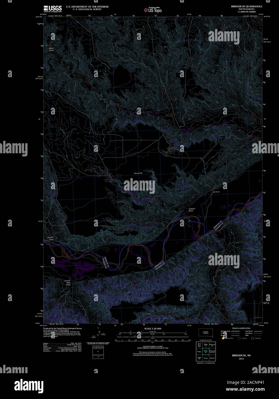 USGS TOPO Map South Dakota SD Bridger SE 20120622 TM Inverted ...