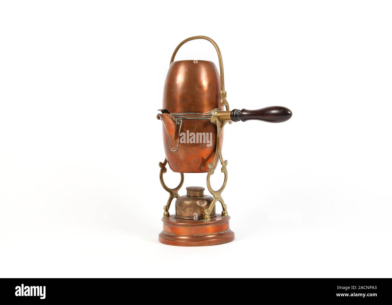 19th Century coffee maker. Copper coffee maker and integral burner ...
