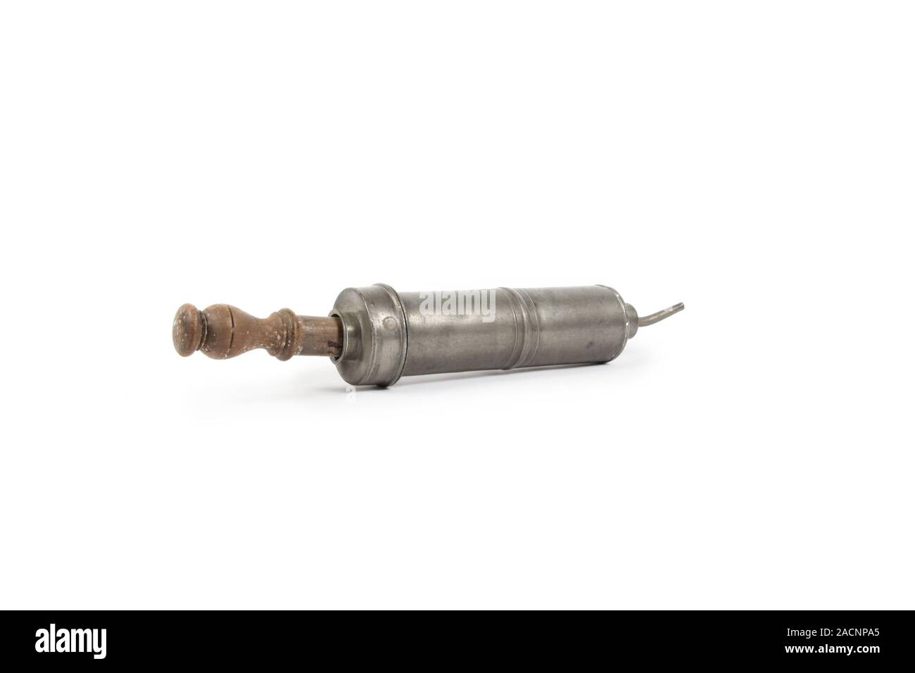 Early 19th Century enema syringe. Pewter syringe used to administer ...