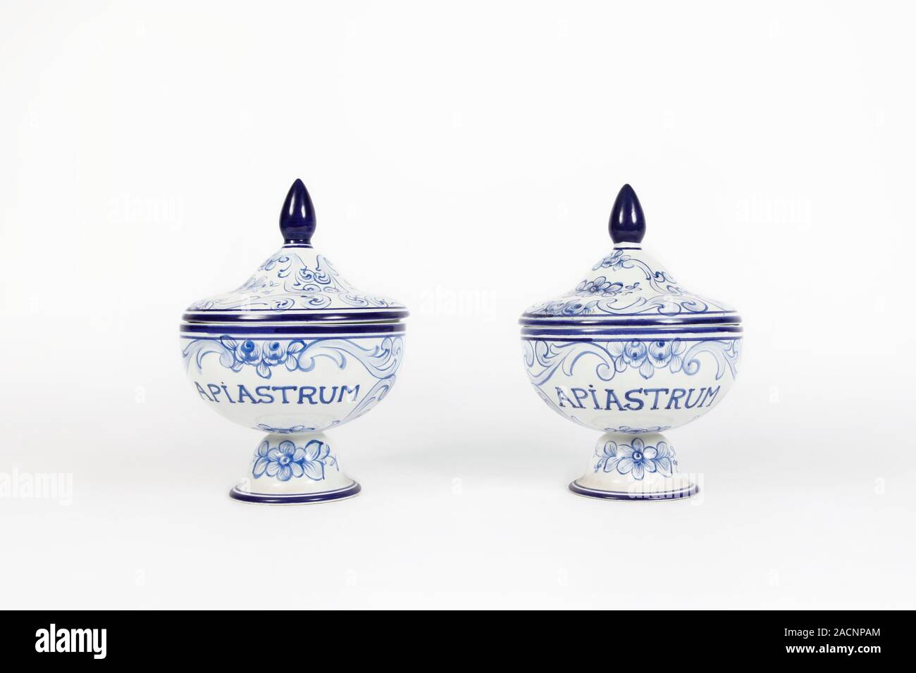 Early 19th Century drugs jars. Two ceramic jars made to hold apiastrum ...