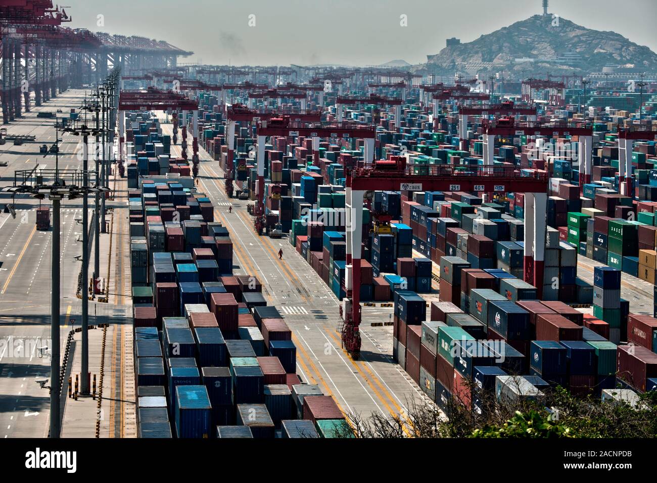 Yangshan Port. View over shipping containers at the Yangshan Deep-Water ...