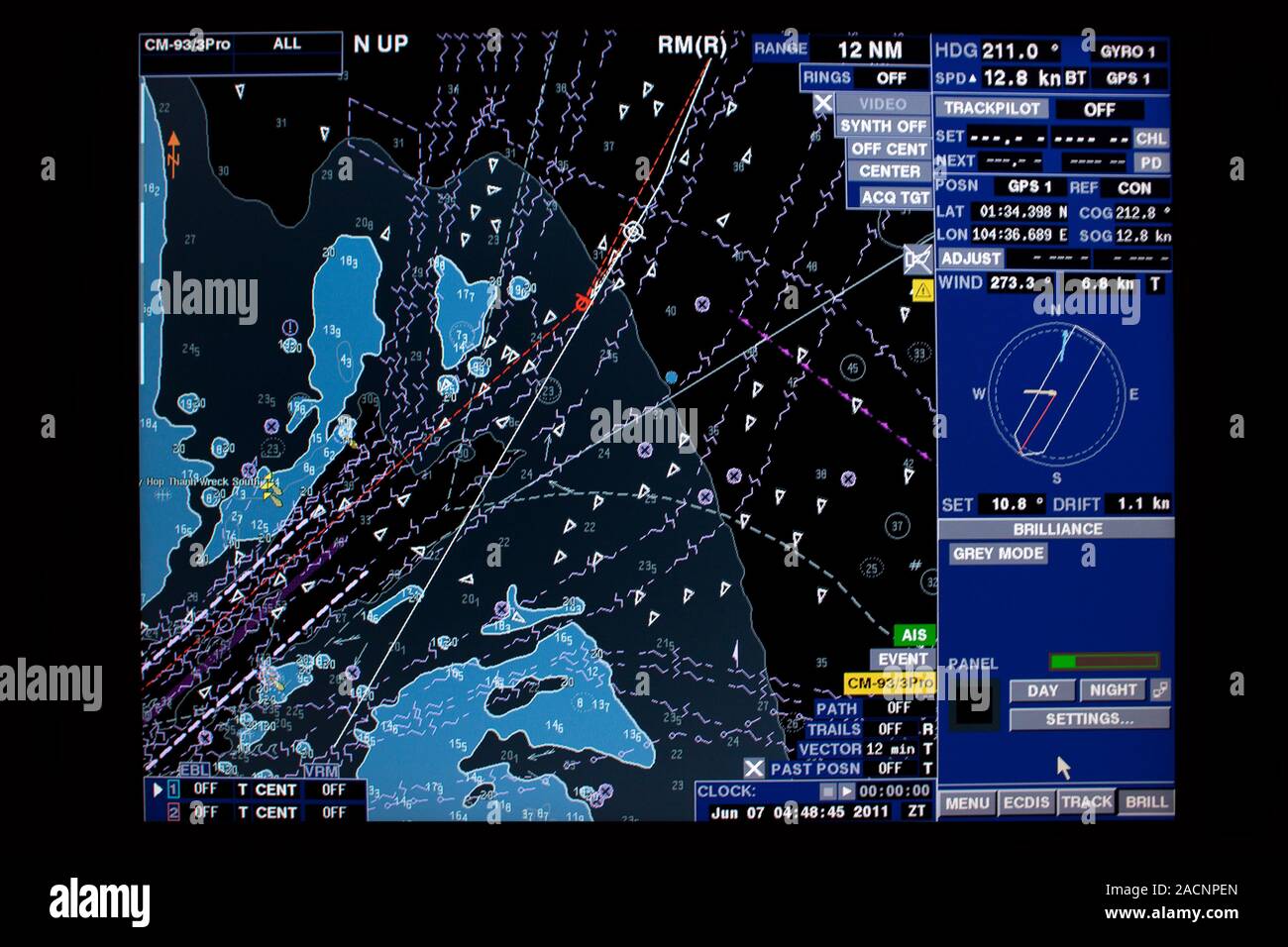 Container ship radar screen. View of the radar screen of a container ...