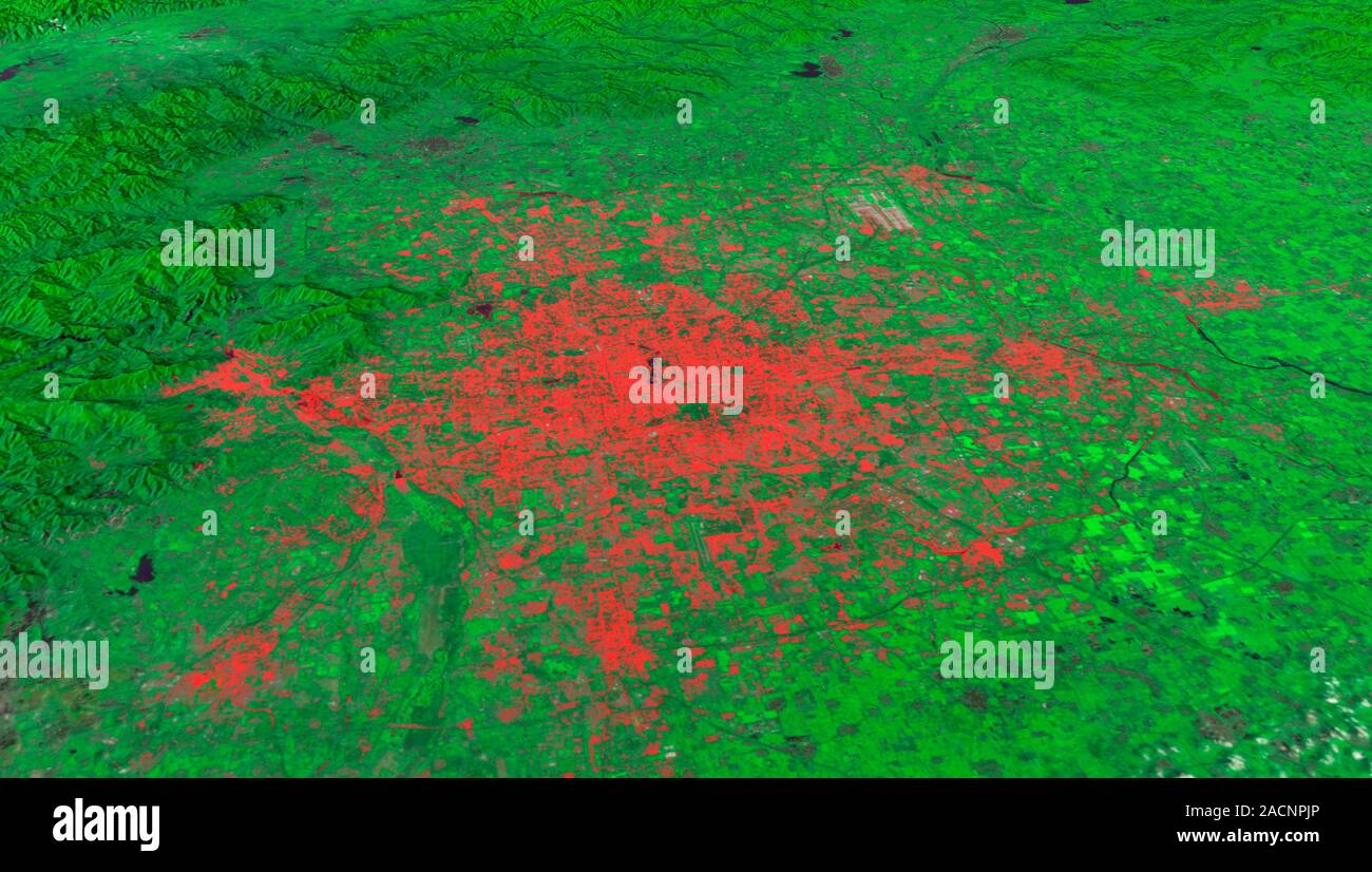 Beijing 2010. Satellite image showing the extent of the city of Beijing ...
