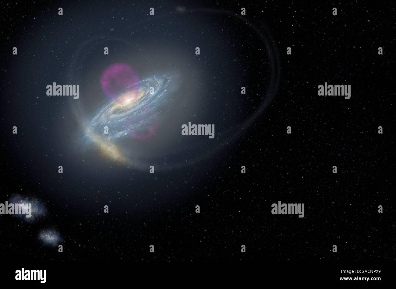 Milky way and surrounding dwarf galaxies. Image from space looking ...