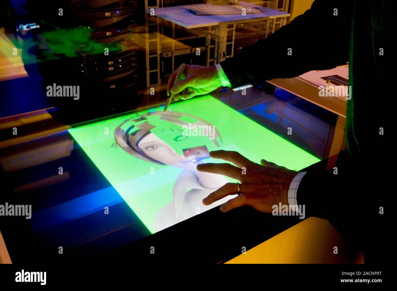 3D virtual avatar construction. Man using a computer program and ...