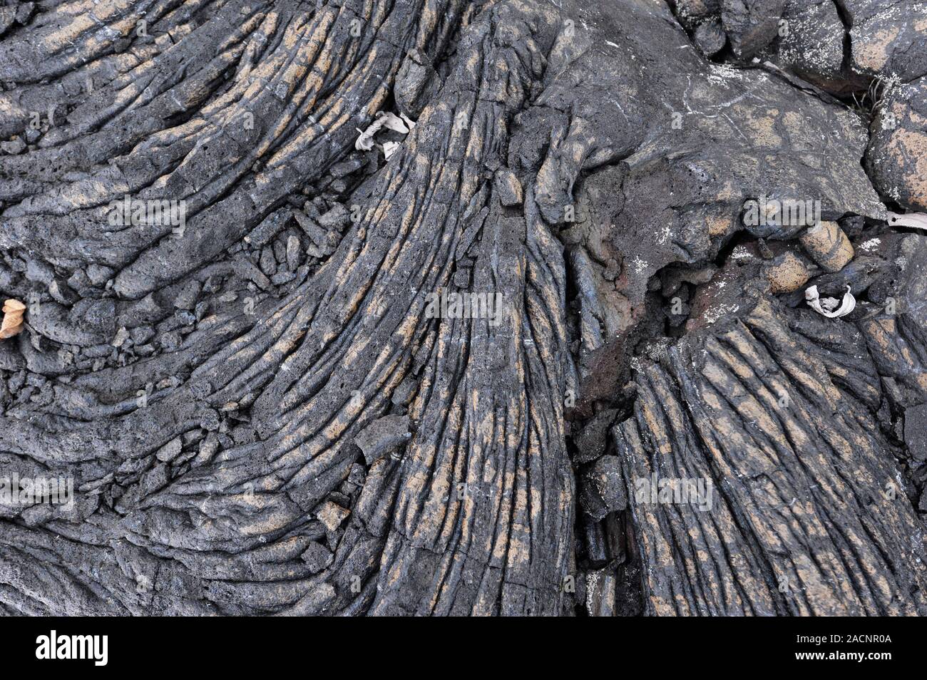 Solidified lava flow. Close-up of an ancient lava flow on Reunion ...
