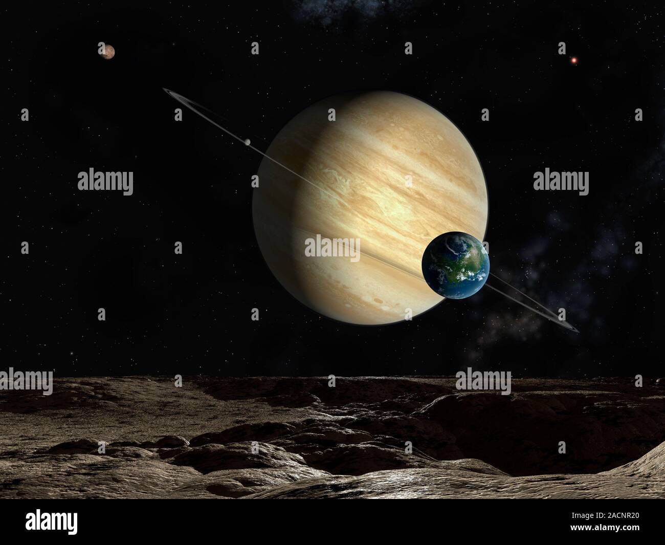 Earth-like planetary system. Computer artwork of a view across the ...