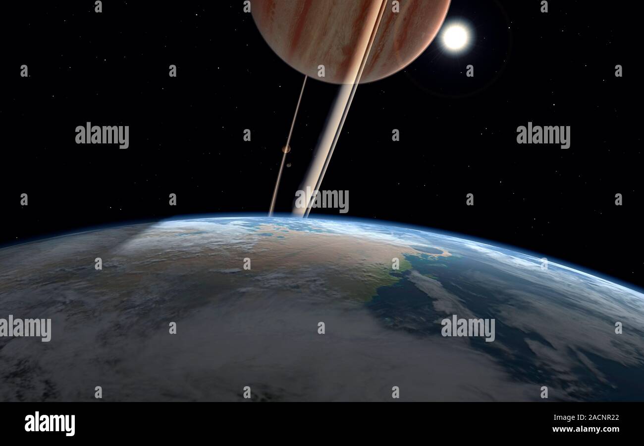 Earth-like planetary system. Computer artwork of a view across the ...