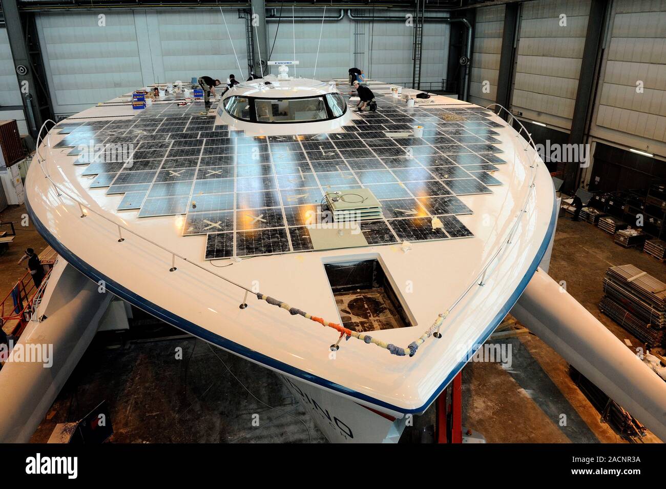 PlanetSolar boat construction. PlanetSolar solar-powered boat being ...