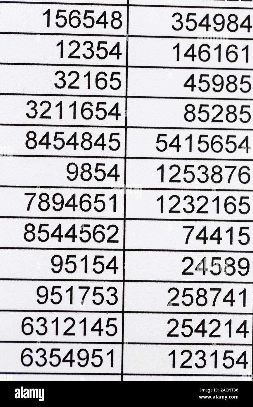 Statistics and Tables Stock Photo - Alamy