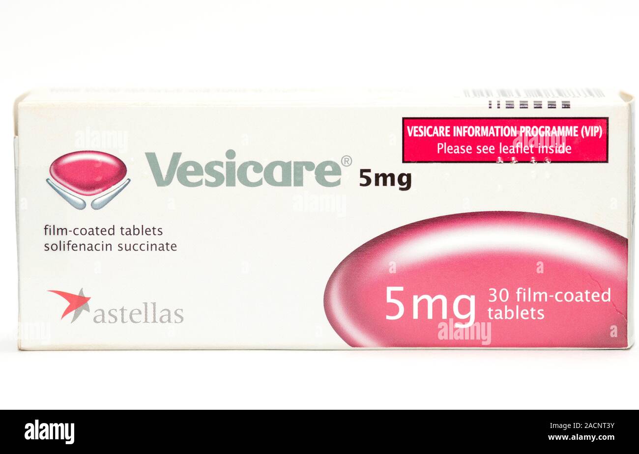 Pack of Vesicare (Solifenacin) tablets, a drug used to treat overactive ...