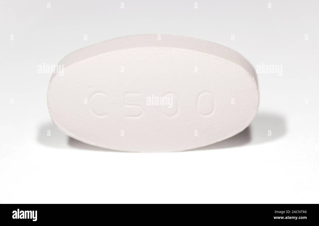 Tablet of Ciprofloxacin (500mg), a quinolone antibiotic drug that works ...