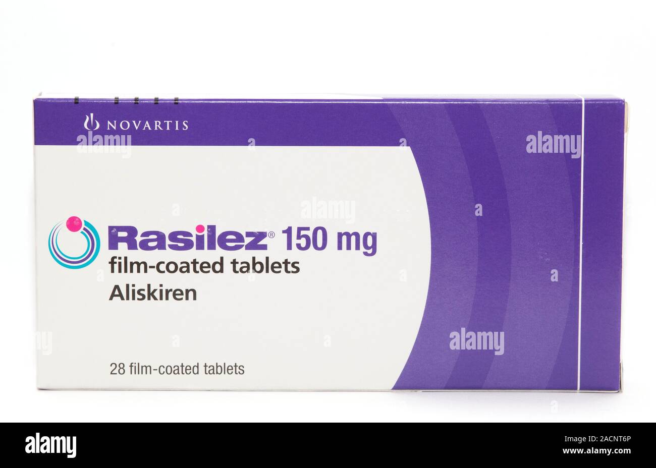Pack of Aliskiren tablets, tradename Rasilez, a renin inhibitor drug ...