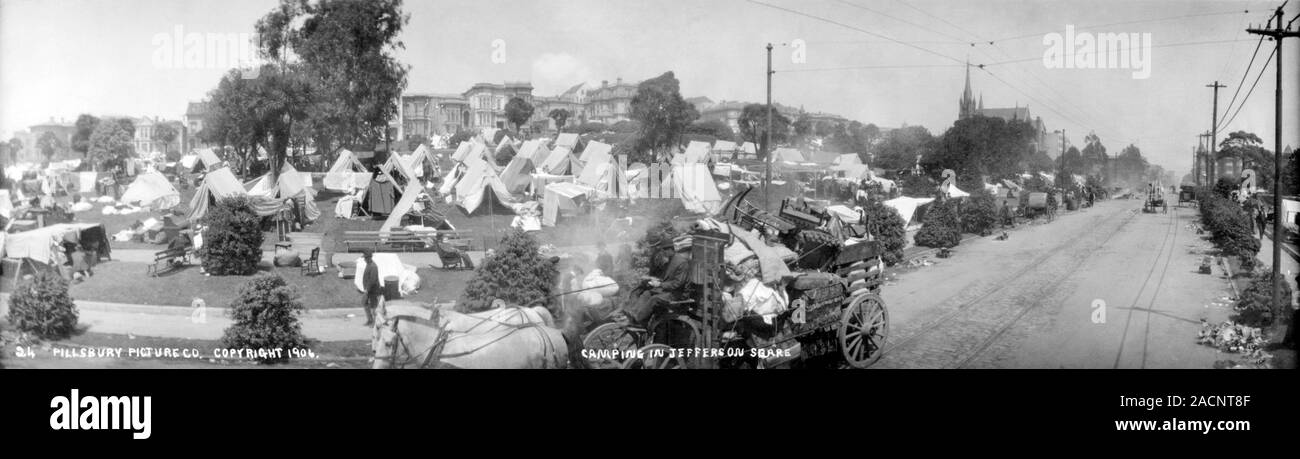 Homeless after San Francisco earthquake. Tent city in Jefferson Square ...
