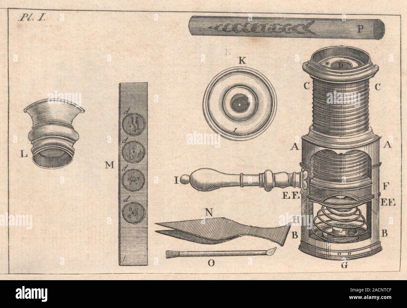 18th Century microscope. 18th Century artwork by the English naturalist ...