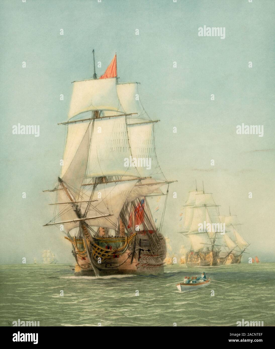 HMS Victory. Artwork of HMS Victory's first journey in 1778. Victory ...