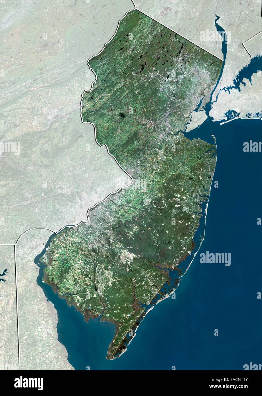 New Jersey, USA. North is at top. Natural colour satellite image of the ...