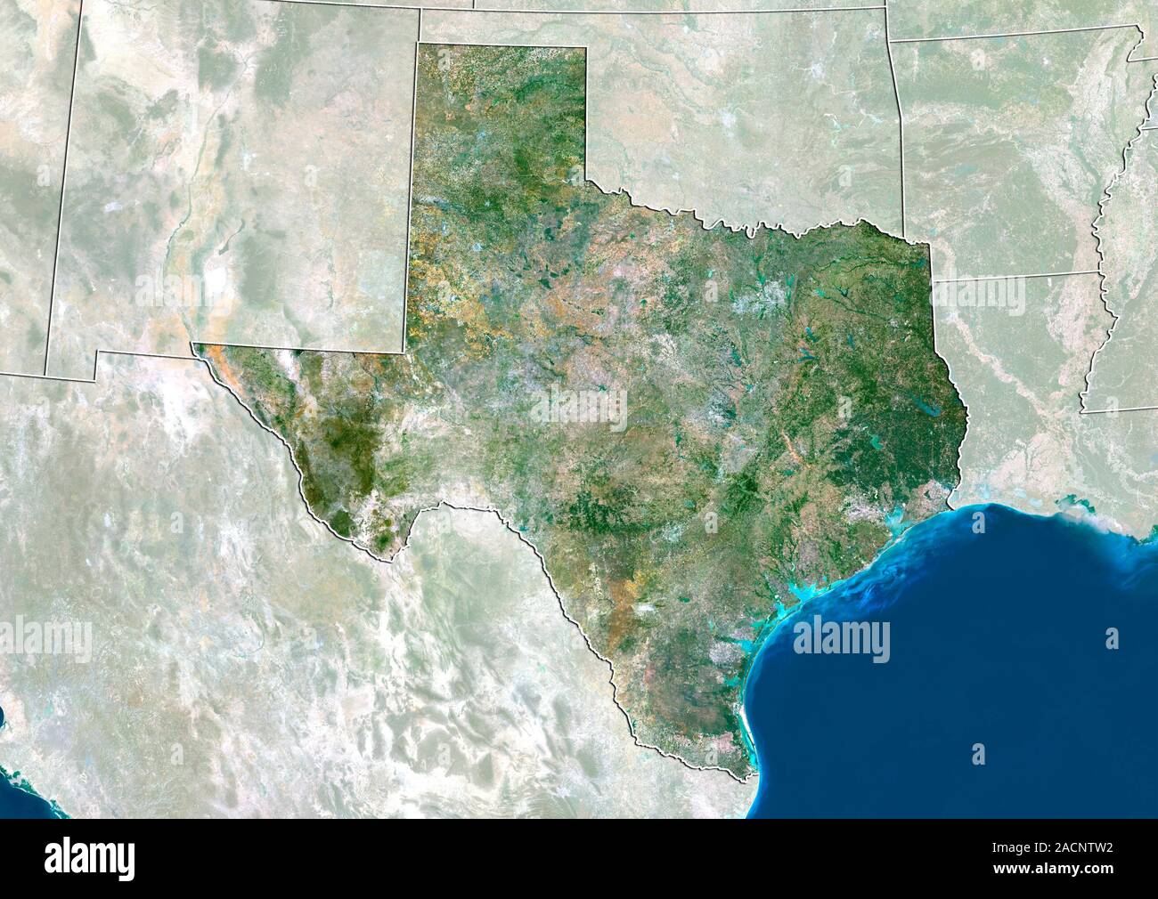 Texas, USA. North is at top. Natural colour satellite image of the USA ...