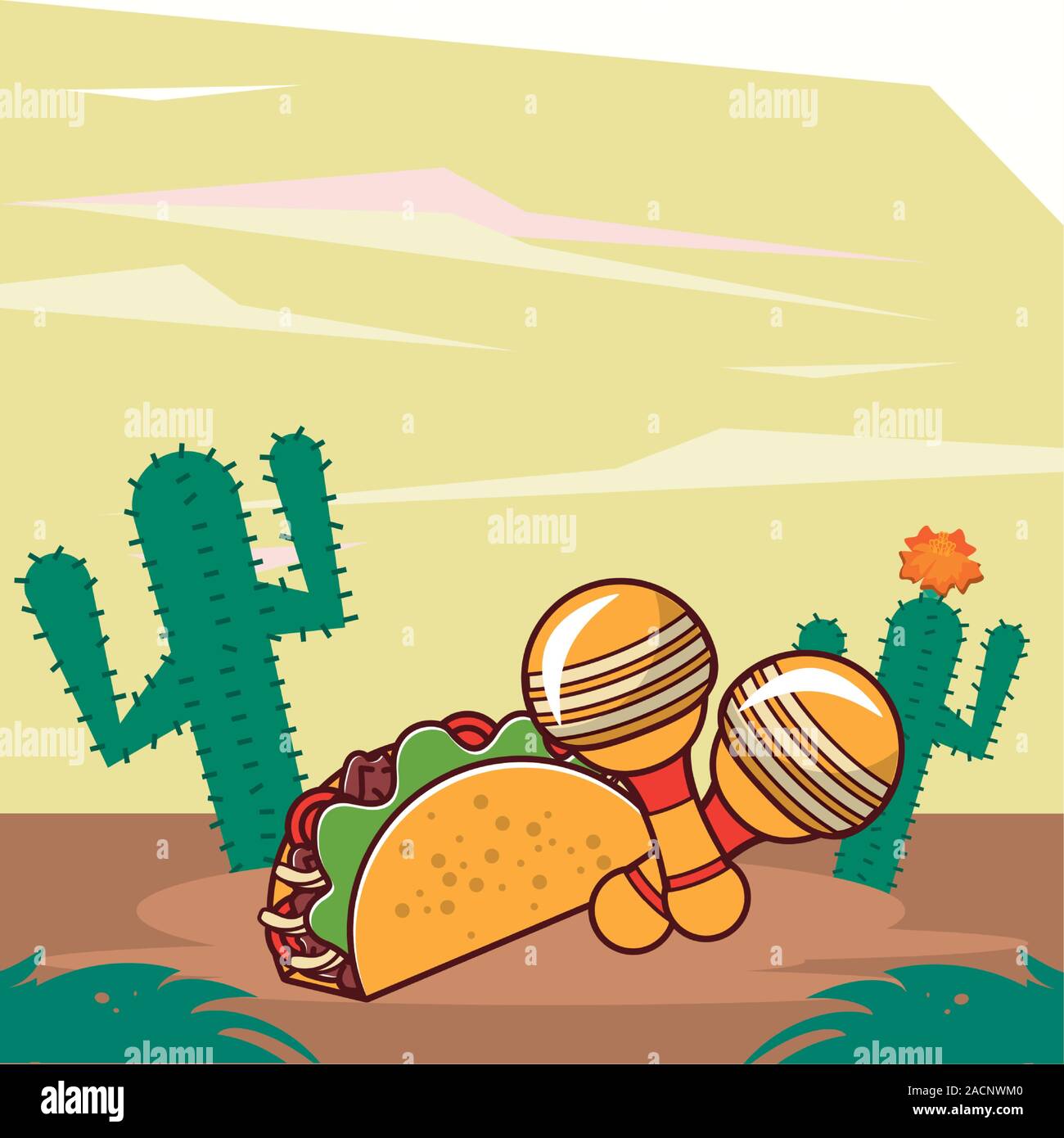 delicious taco mexican food with cactus plants Stock Vector Image & Art ...