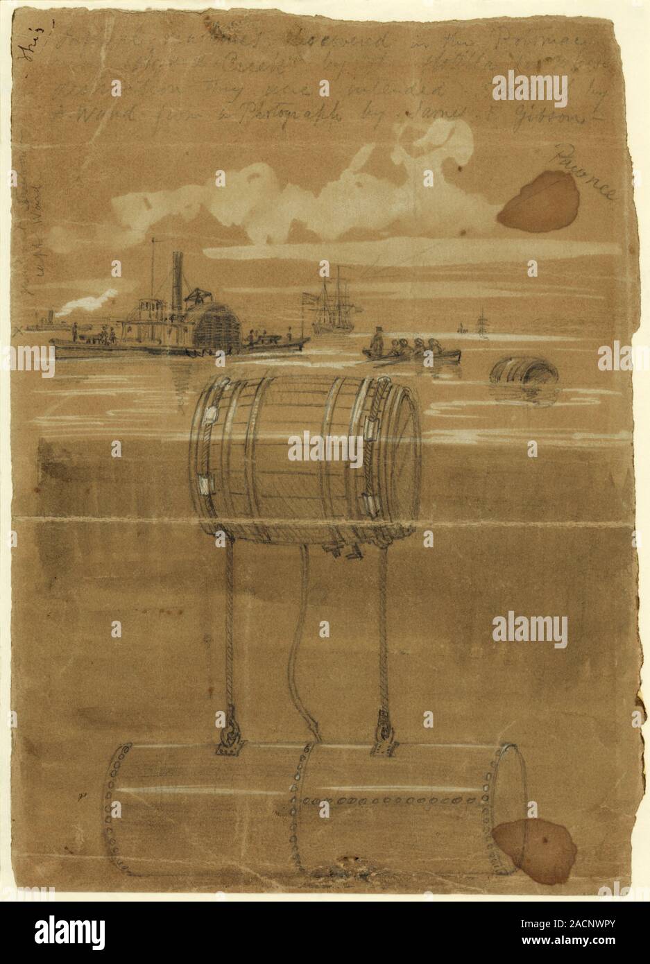 US Civil War mines. Drawing showing the discovery of Confederate mines ...