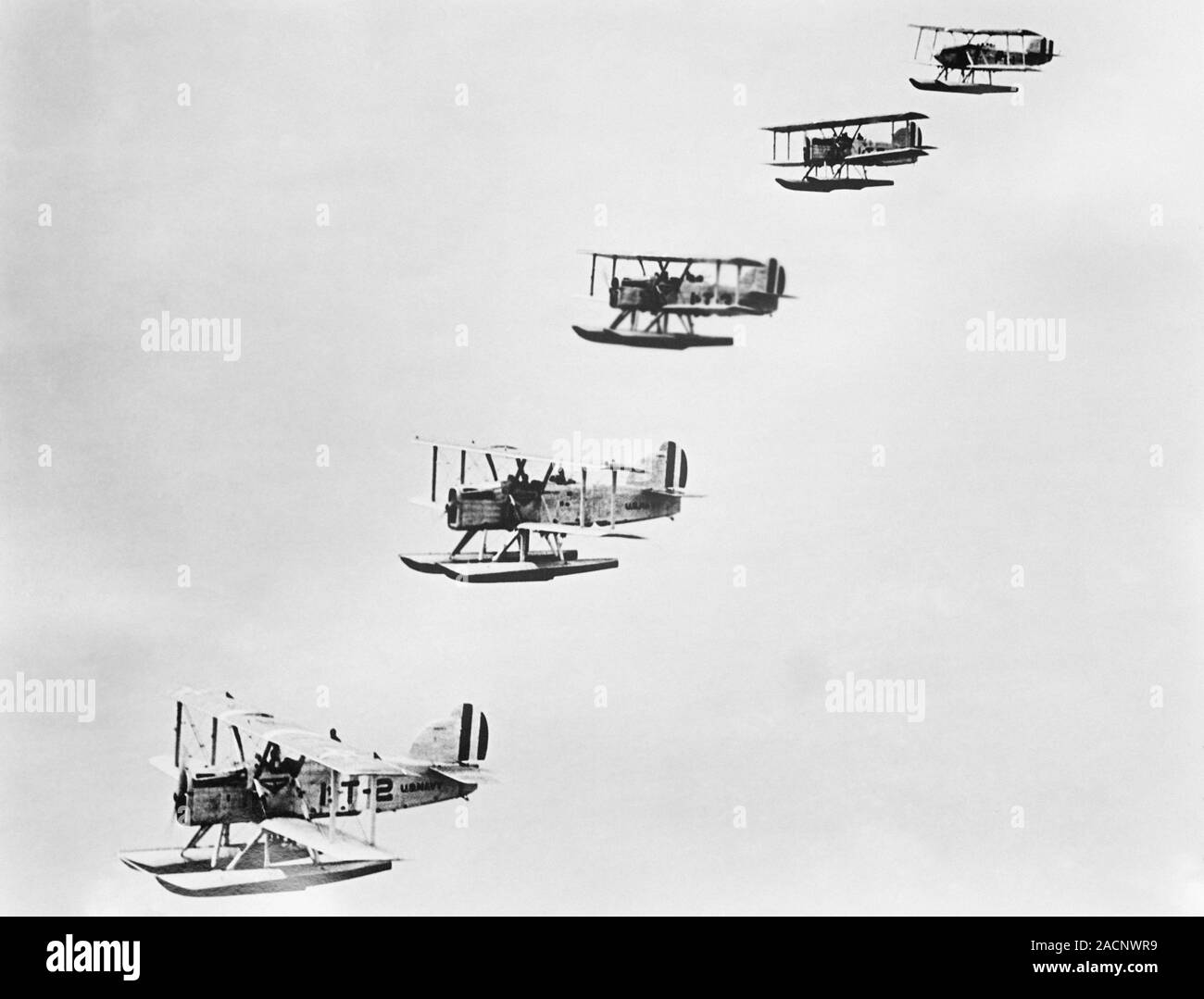 Naval torpedo bombers in echelon (diagonal formation) at Hawaii in the ...