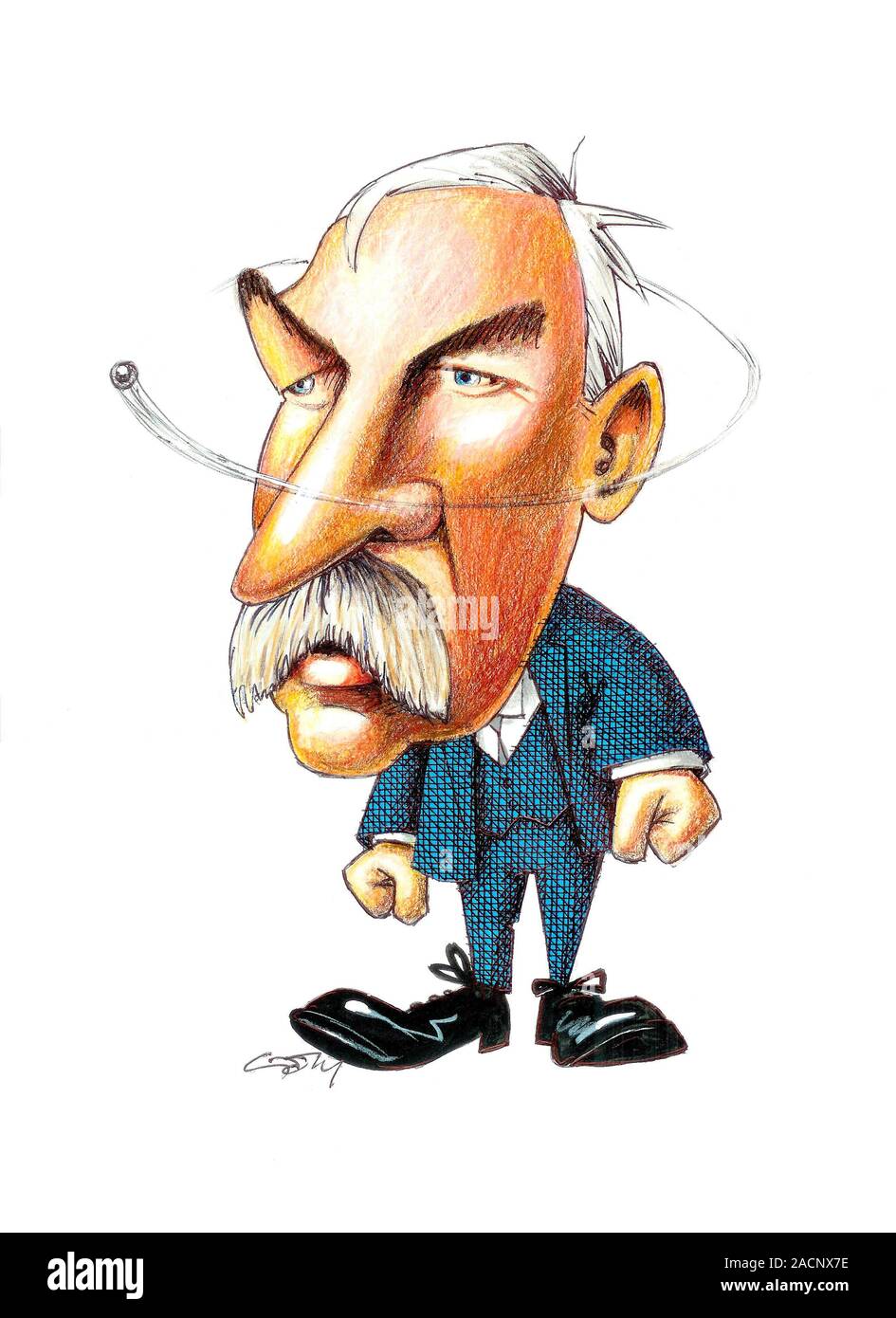 Ernest Rutherford (1871-1937). Caricature of the New Zealand physicist ...