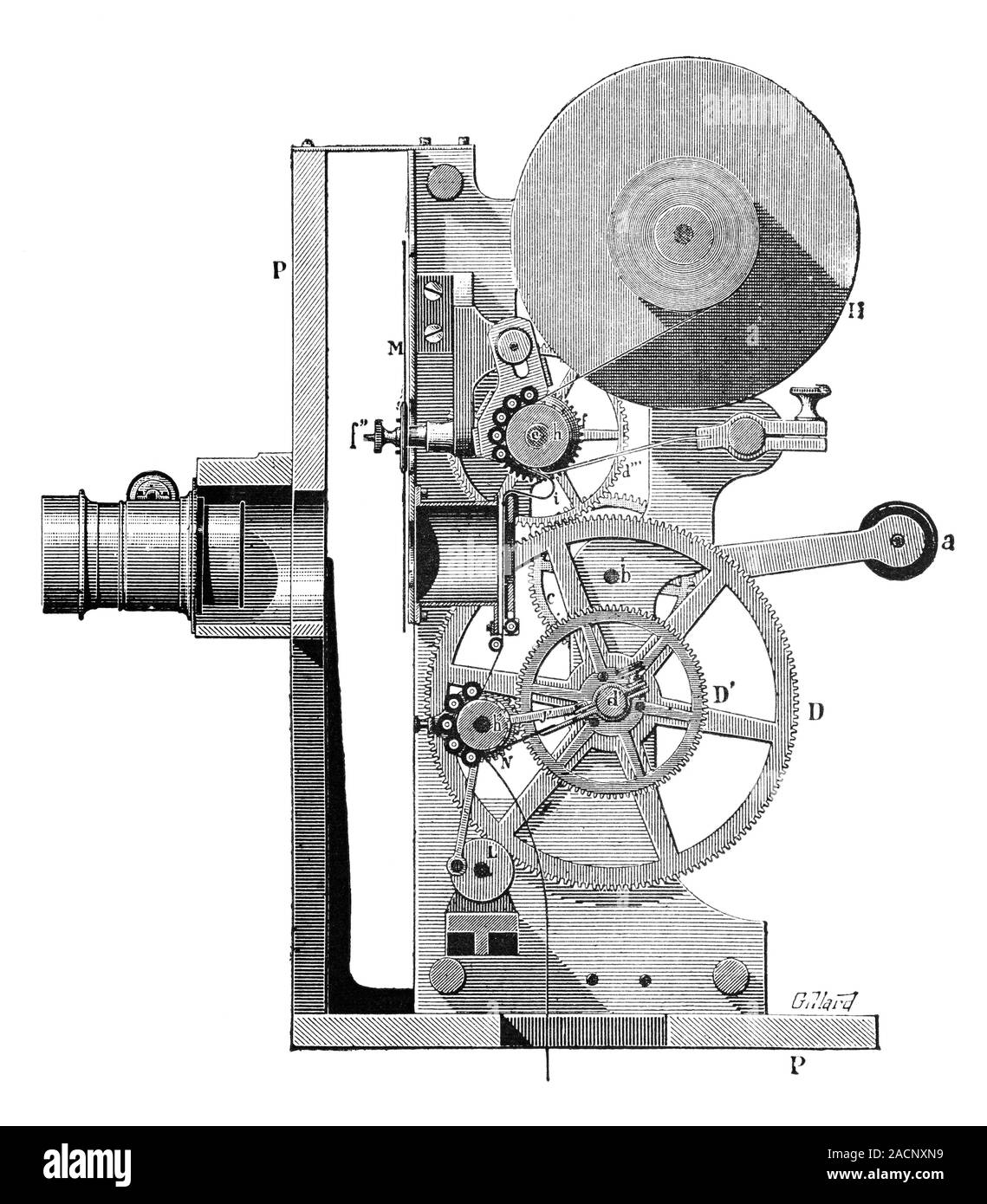 Cinema projector. 19th-century artwork of an early type of cinema ...
