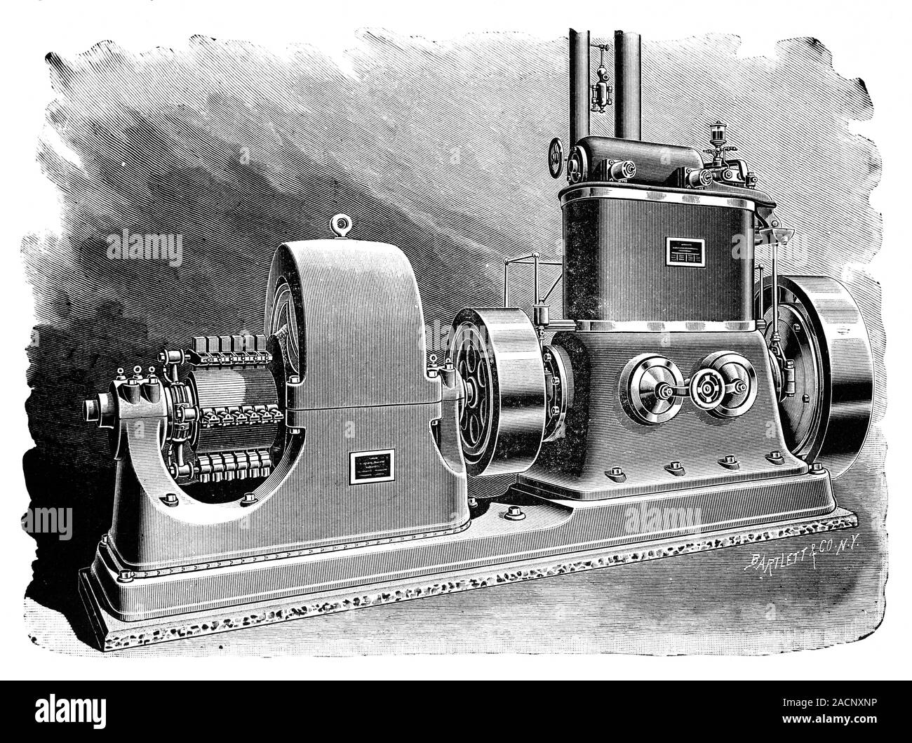 Westinghouse electric generator. 19th-century artwork of a compound ...