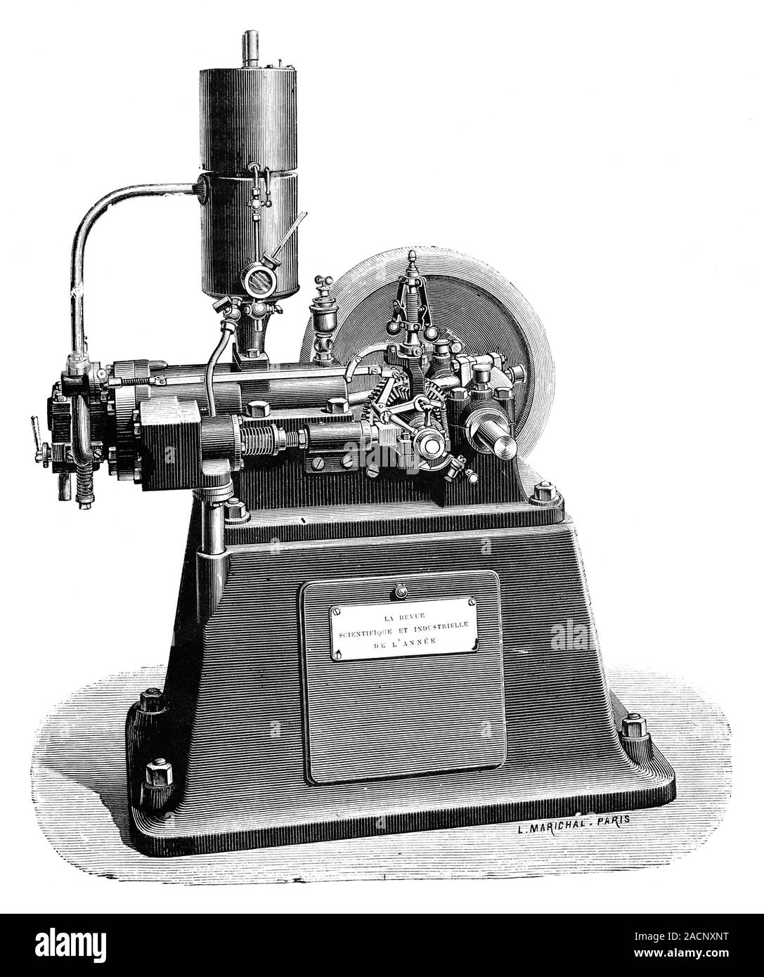 Gas and petrol engine. 19th-century artwork of a design of gas and ...