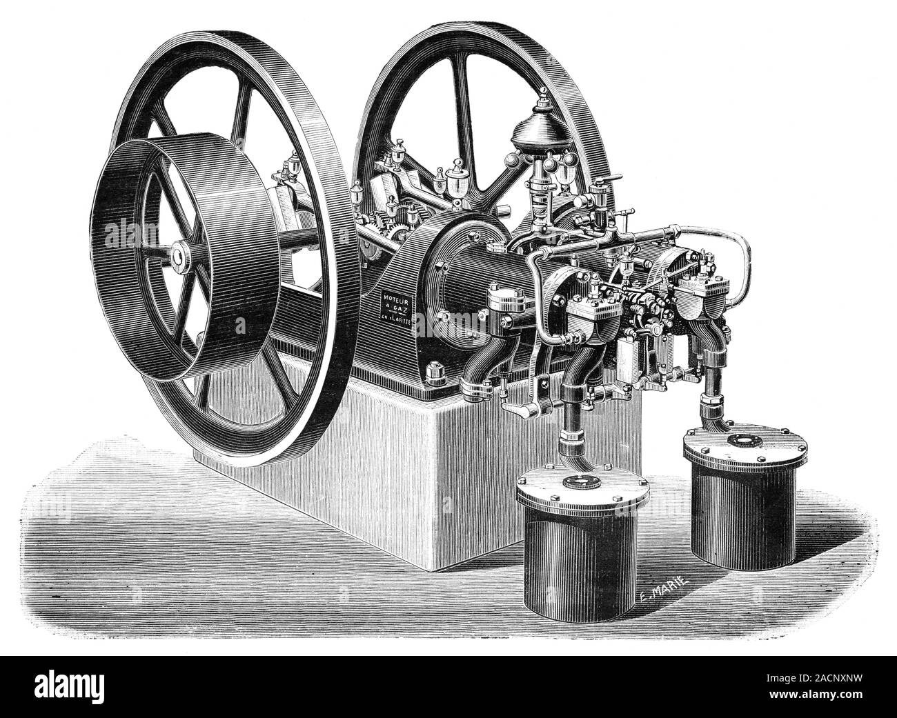 Charon gas engine. 19th-century artwork of a French design of gas ...