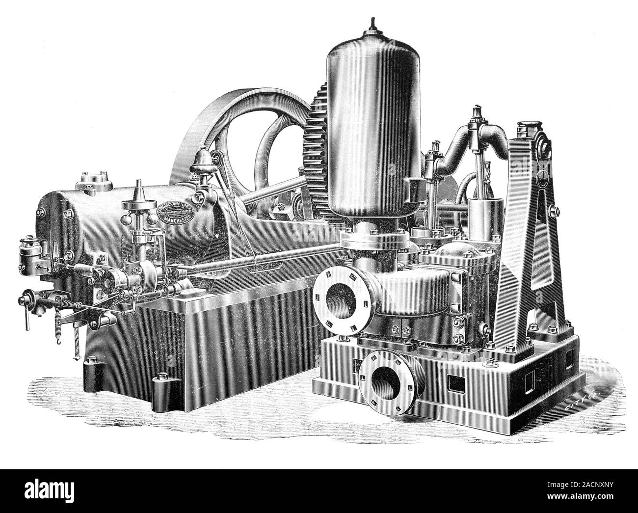 Crossley gas engine. 19th-century artwork of a British design of gas ...