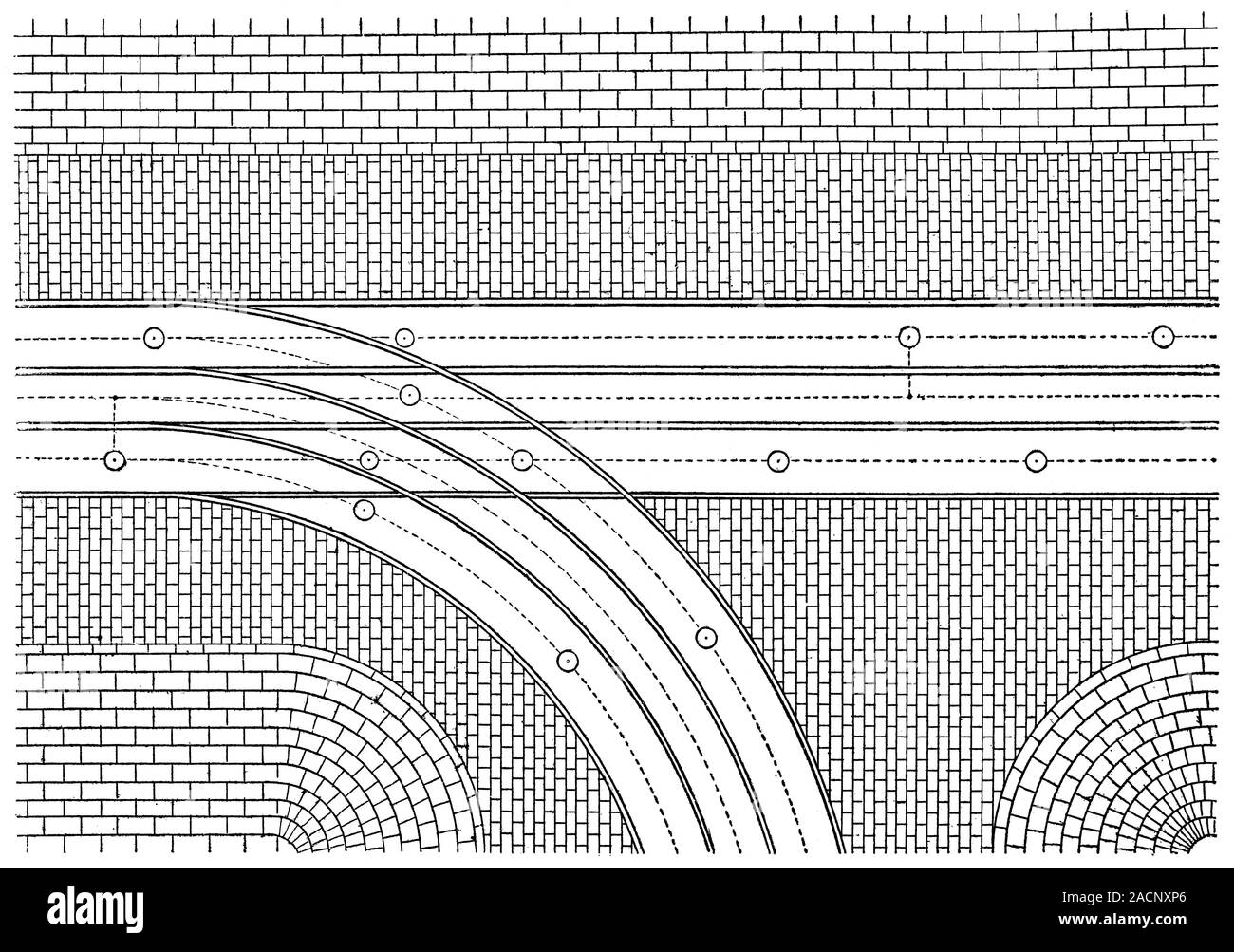 Electric tram junction points. 19th-century artwork of the layout of ...