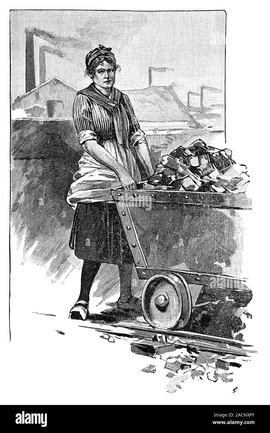 Female mine worker, historical artwork. Although men usually carried ...