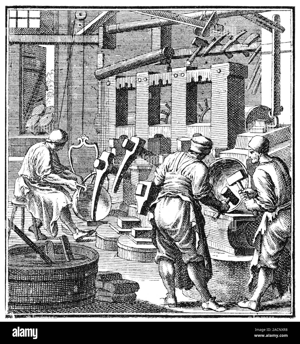 Coppersmiths, historical artwork. Copper is a relatively soft metal ...