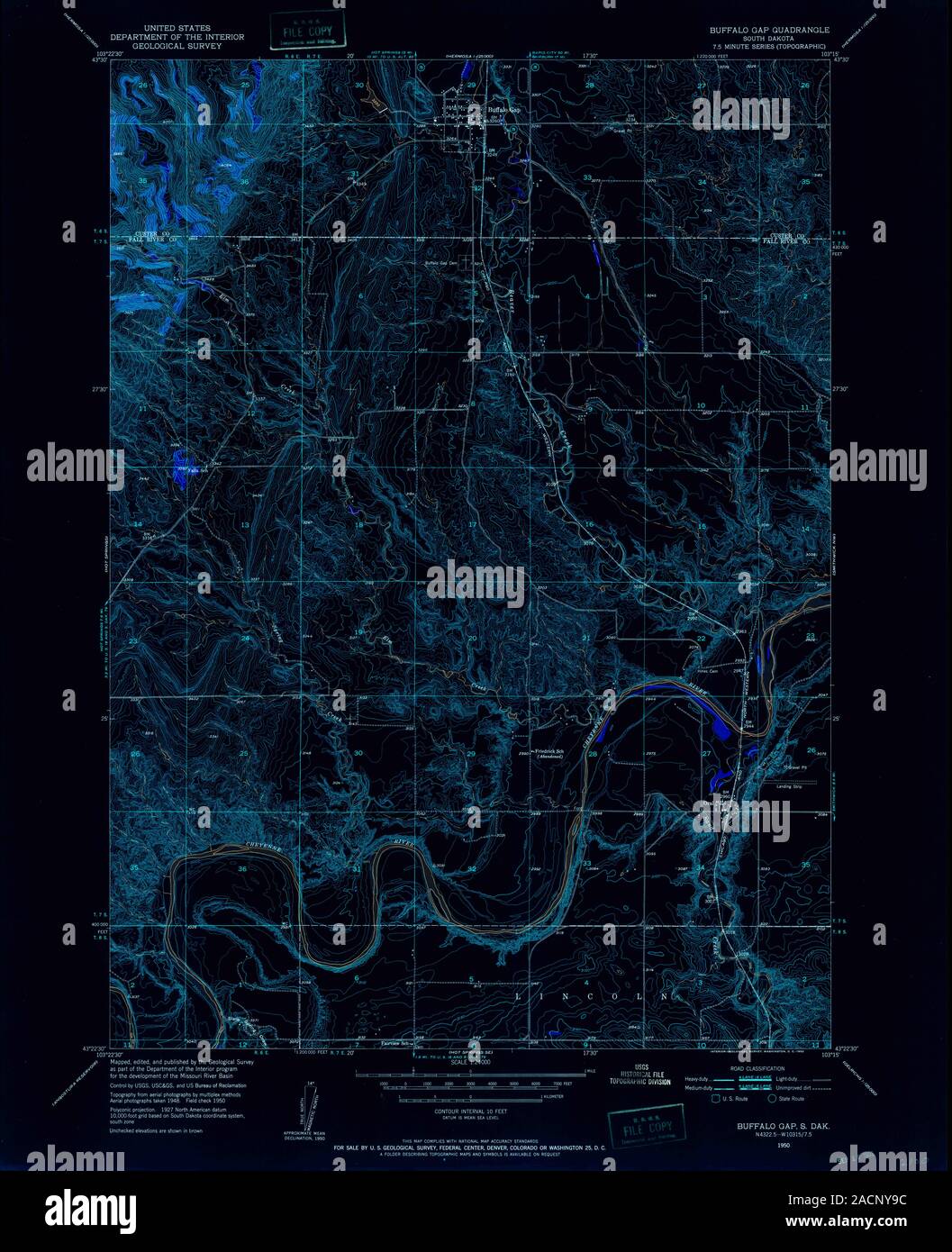 USGS TOPO Map South Dakota SD Buffalo Gap 342836 1950 24000 Inverted ...