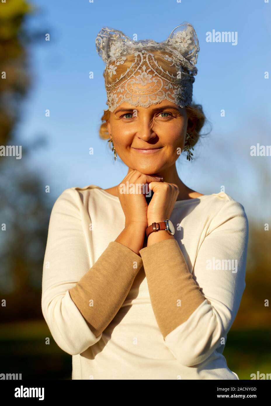 Woman enjoying sun outdoors hi-res stock photography and images - Alamy