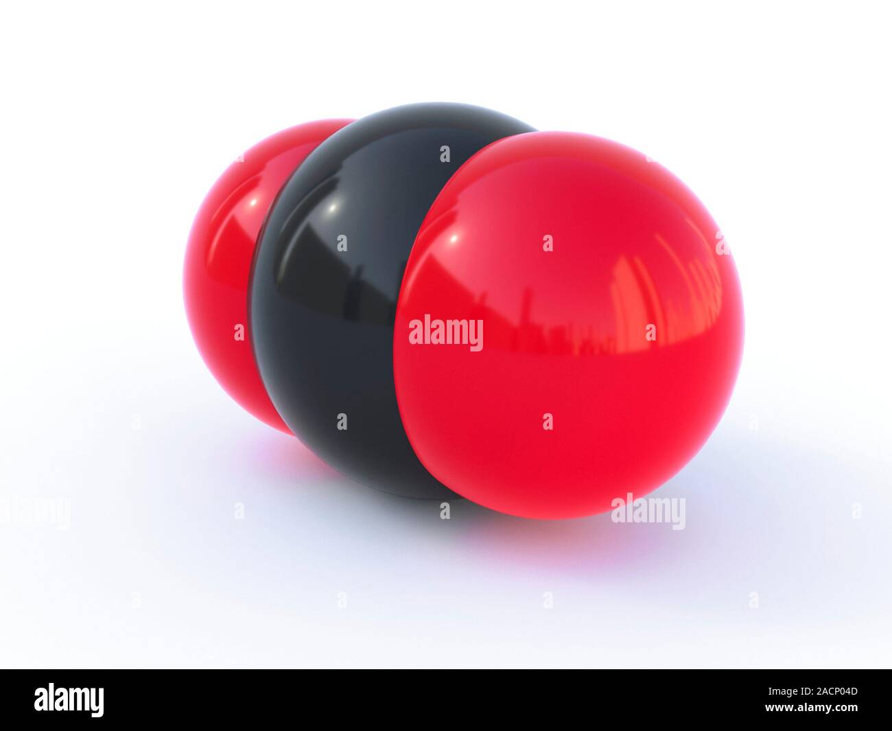 Carbon dioxide molecule. Computer artwork showing the structure of a ...