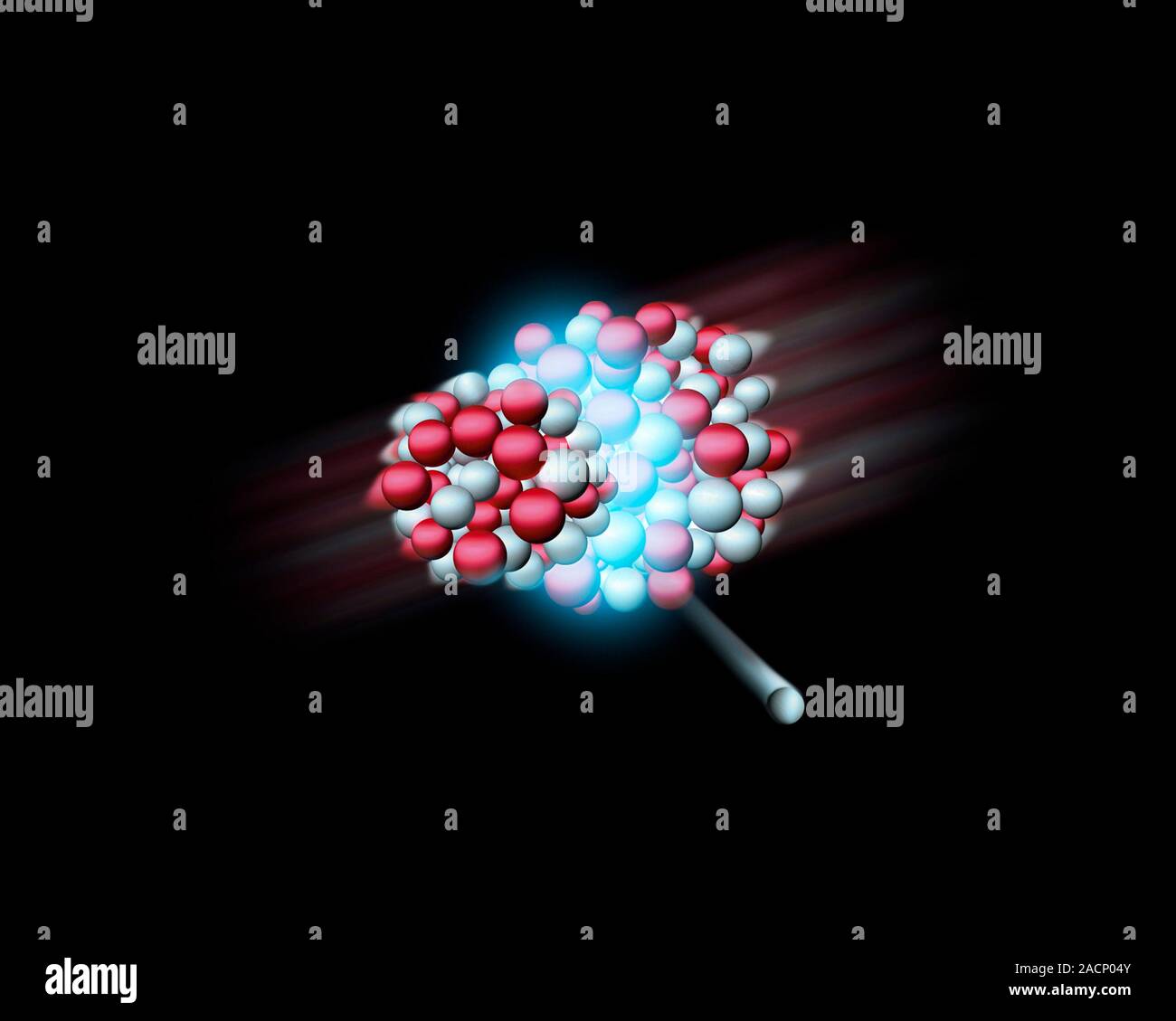 Heavy atomic nuclei colliding. Computer artwork of two heavy atomic ...