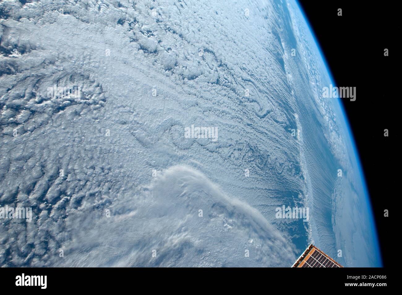Von Karman vortex cloud, ISS image. Photograph of von Karman vortex ...