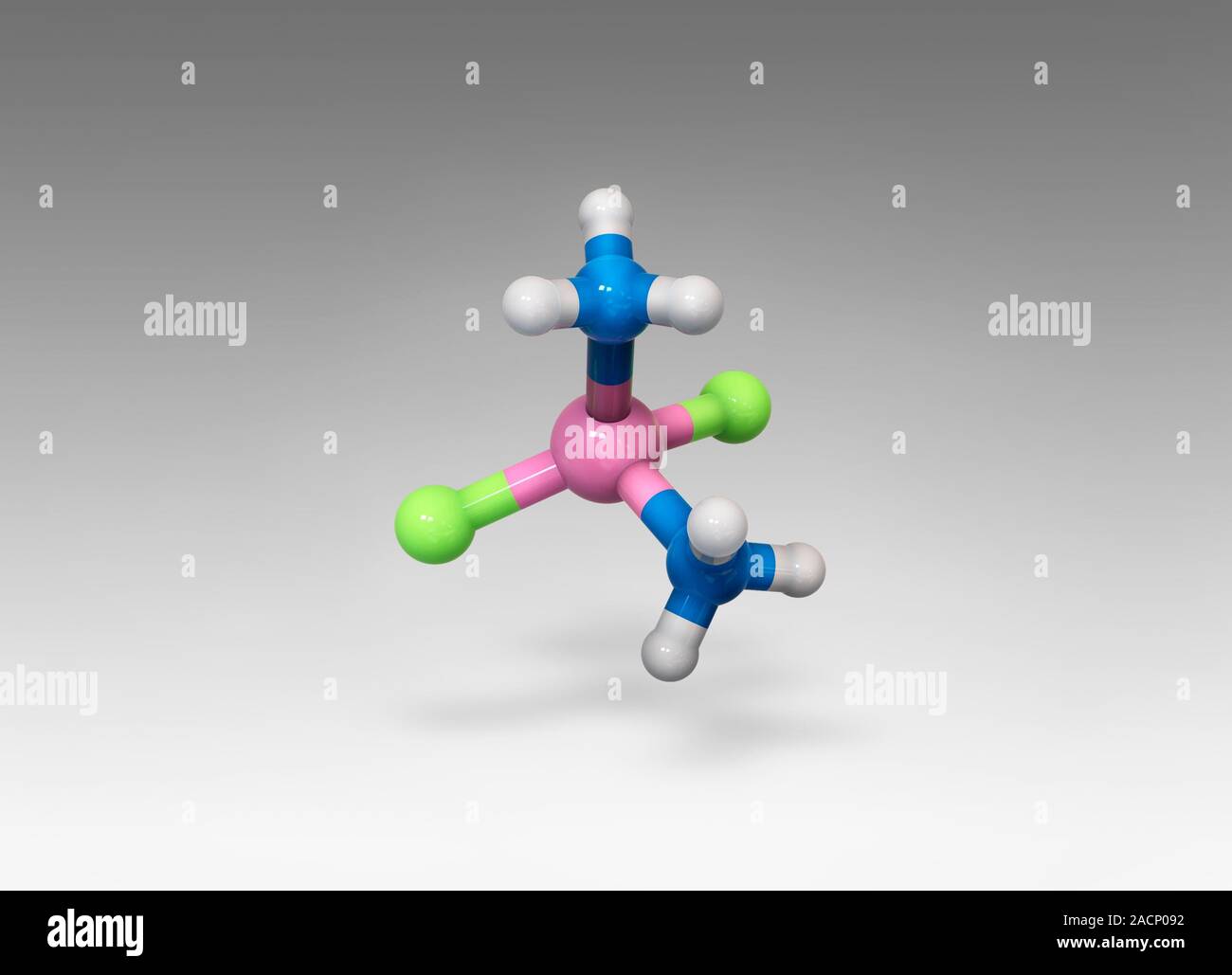 Cisplatin drug molecule. Computer artwork showing the structure of a ...