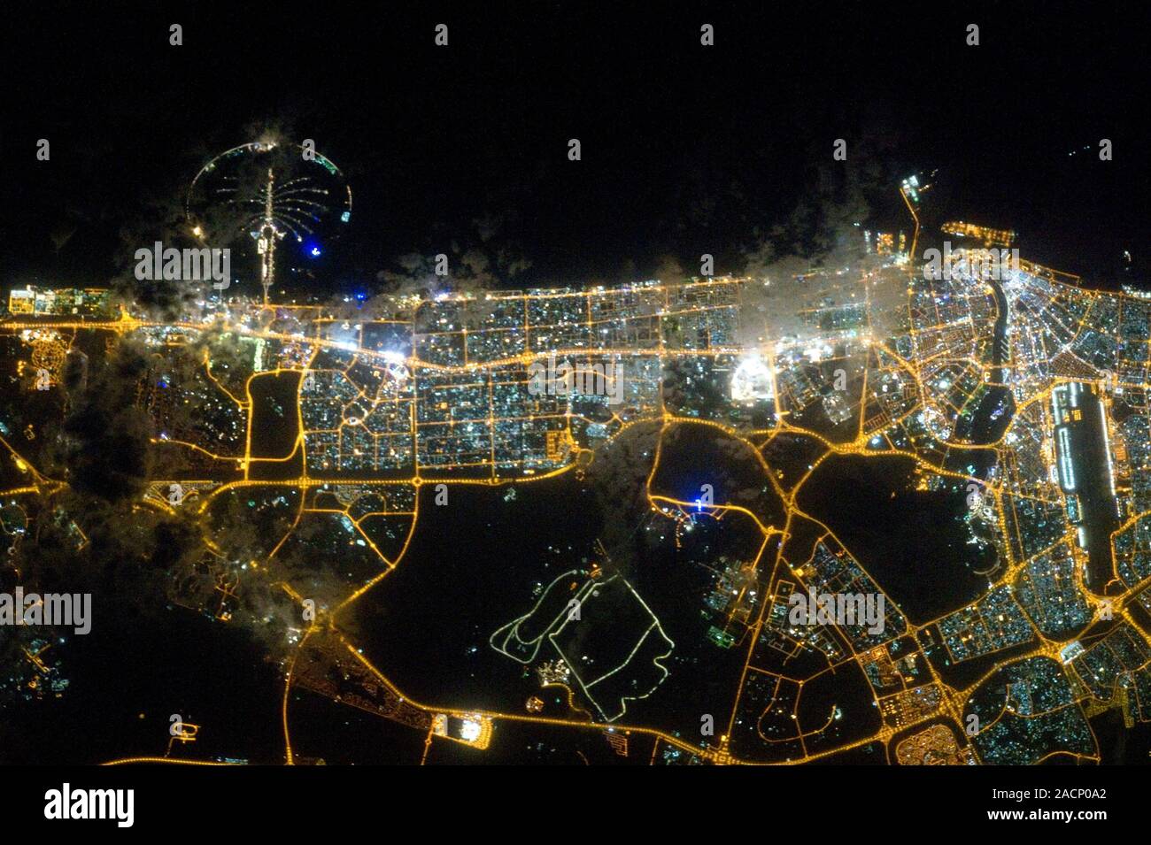 Dubai at night, ISS image. Photograph of Dubai, United Arab Emirates ...