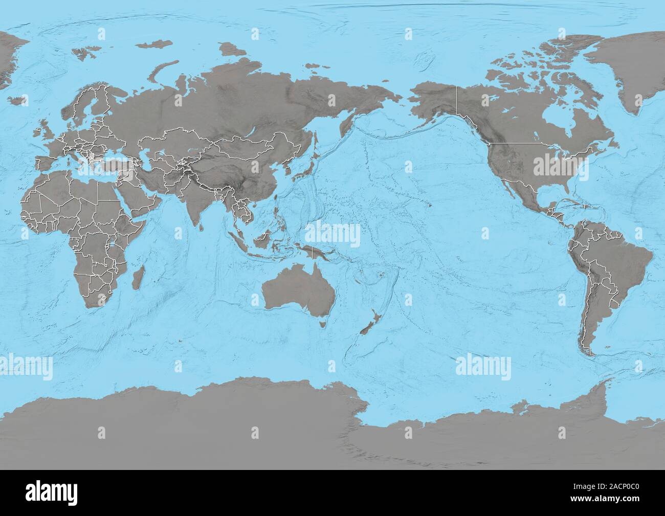 World map. North is at top. Map of the World centred on the Pacific ...