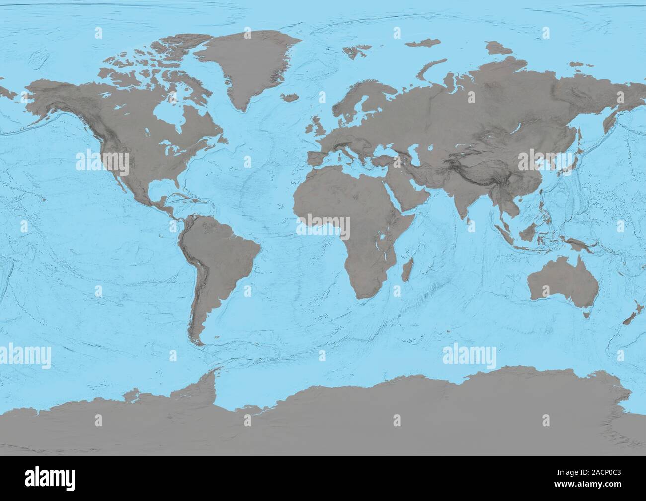 World map. North is at top. Map of the World compiled using elevation ...