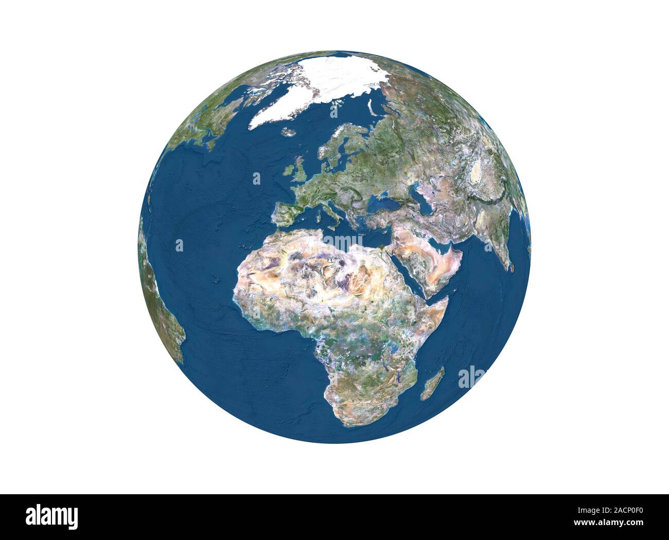 Europe and Africa, relief map. Globe centred on the continents of ...