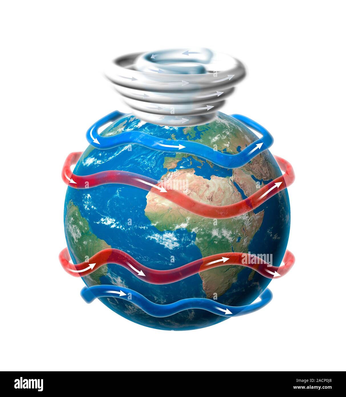 Jet streams. Computer artwork showing the paths of the jet streams ...