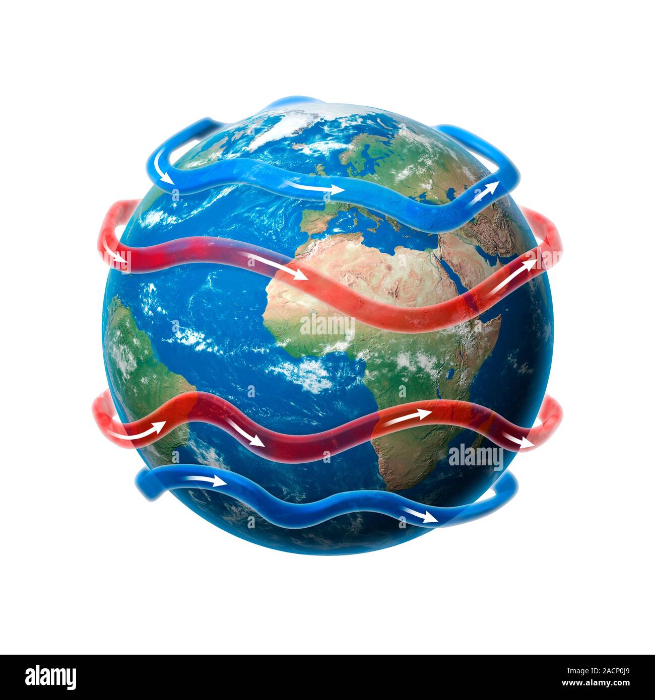 Jet streams. Computer artwork showing the paths of the jet streams ...