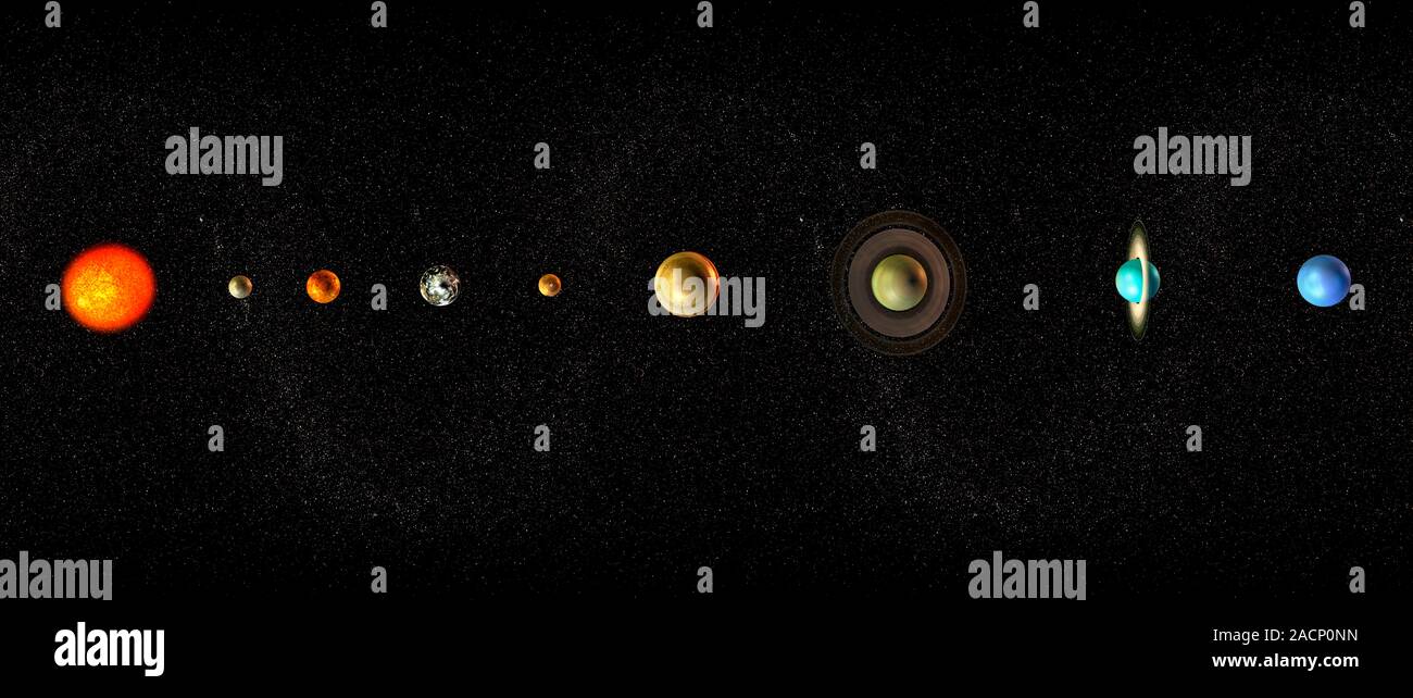 Solar system. Computer artwork showing the relative positions from the ...