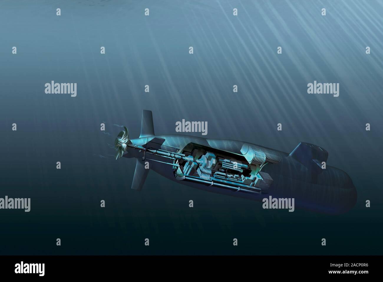 Hydrogen-powered submarine. Computer artwork of a submarine powered by ...