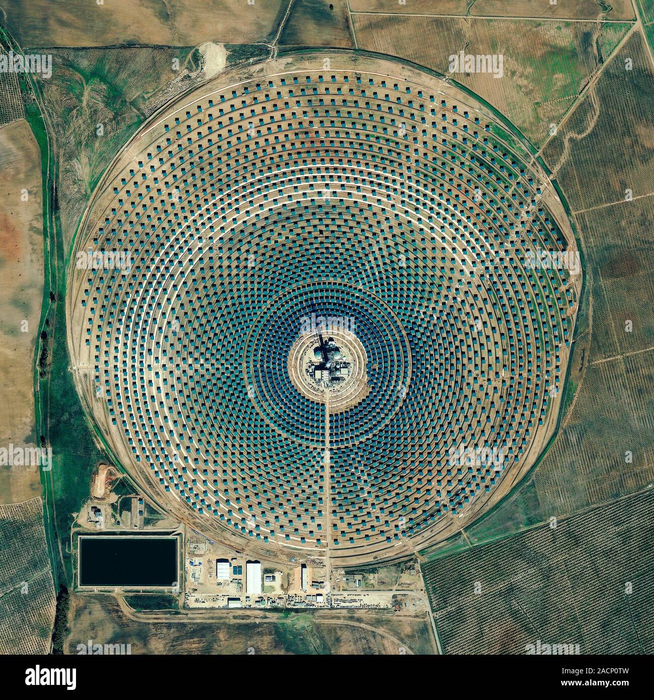 Gemasolar power plant. Satellite image of the Gemasolar thermal power ...